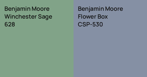 Benjamin Moore Winchester Sage vs. Benjamin Moore Flower Box comparison