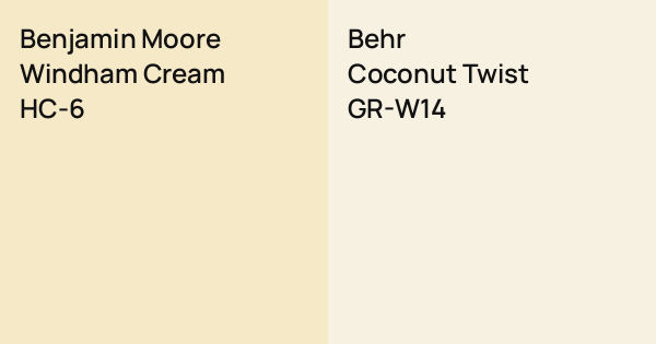 Benjamin Moore Windham Cream vs. Behr Coconut Twist comparison