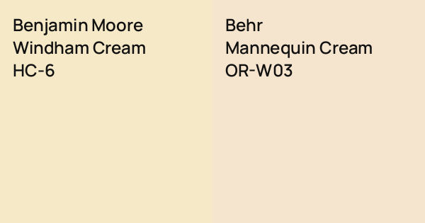 Benjamin Moore Windham Cream vs. Behr Mannequin Cream comparison