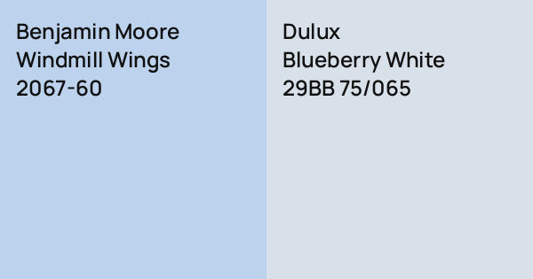 Benjamin Moore Windmill Wings vs. Dulux Blueberry White comparison