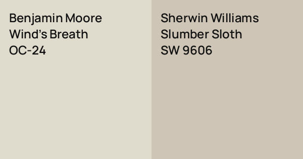 Benjamin Moore Wind's Breath vs. Sherwin Williams Slumber Sloth comparison