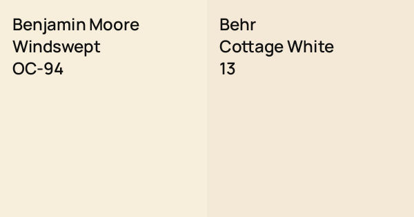 Benjamin Moore Windswept vs. Behr Cottage White comparison