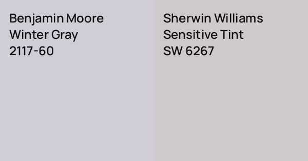 Benjamin Moore Winter Gray vs. Sherwin Williams Sensitive Tint comparison