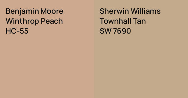 Benjamin Moore Winthrop Peach vs. Sherwin Williams Townhall Tan comparison