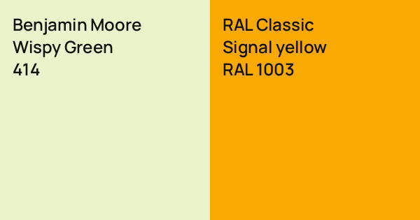 Benjamin Moore Wispy Green vs. RAL Classic Signal yellow comparison