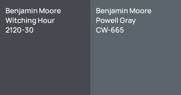 Benjamin Moore Witching Hour vs. Benjamin Moore Powell Gray comparison