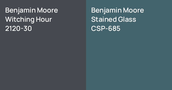 Benjamin Moore Witching Hour vs. Benjamin Moore Stained Glass comparison