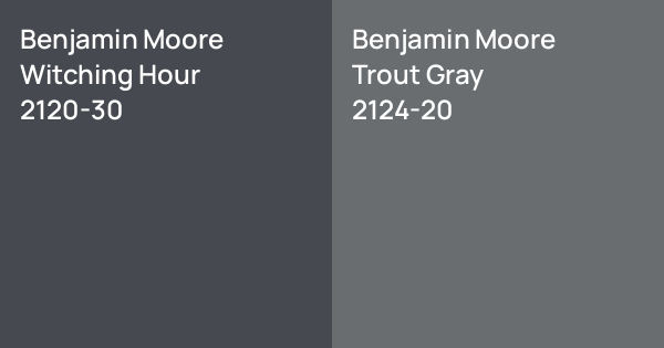 Benjamin Moore Witching Hour vs. Benjamin Moore Trout Gray comparison