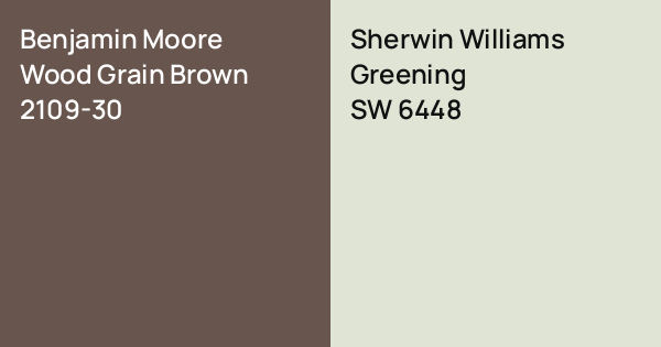 Benjamin Moore Wood Grain Brown vs. Sherwin Williams Greening comparison