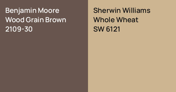 Benjamin Moore Wood Grain Brown vs. Sherwin Williams Whole Wheat comparison