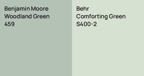 Benjamin Moore Woodland Green vs. Behr Comforting Green comparison