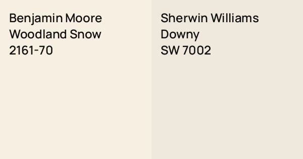 Benjamin Moore Woodland Snow vs. Sherwin Williams Downy comparison