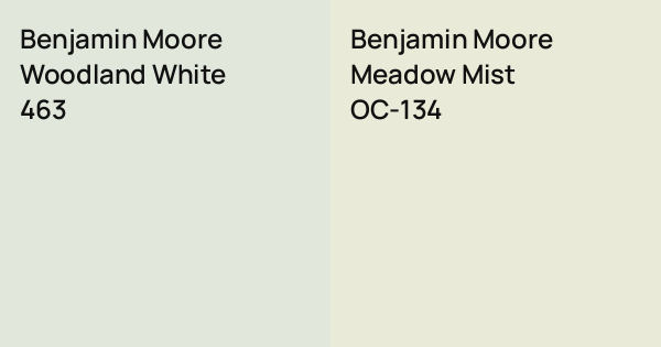 Benjamin Moore Woodland White vs. Benjamin Moore Meadow Mist comparison