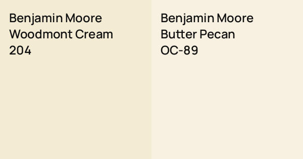 Benjamin Moore Woodmont Cream vs. Benjamin Moore Butter Pecan comparison