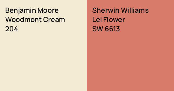 Benjamin Moore Woodmont Cream vs. Sherwin Williams Lei Flower comparison
