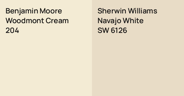 Benjamin Moore Woodmont Cream vs. Sherwin Williams Navajo White comparison