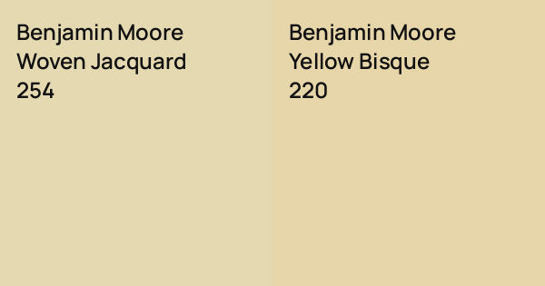Benjamin Moore Woven Jacquard vs. Benjamin Moore Yellow Bisque comparison