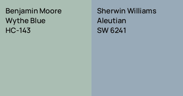 Benjamin Moore Wythe Blue vs. Sherwin Williams Aleutian comparison