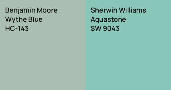 Benjamin Moore Wythe Blue vs. Sherwin Williams Aquastone comparison