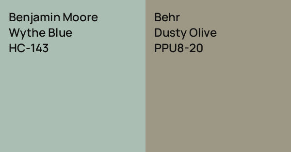 Benjamin Moore Wythe Blue vs. Behr Dusty Olive comparison