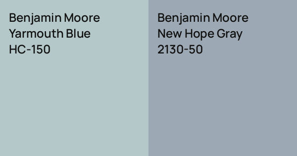 Benjamin Moore Yarmouth Blue vs. Benjamin Moore New Hope Gray comparison