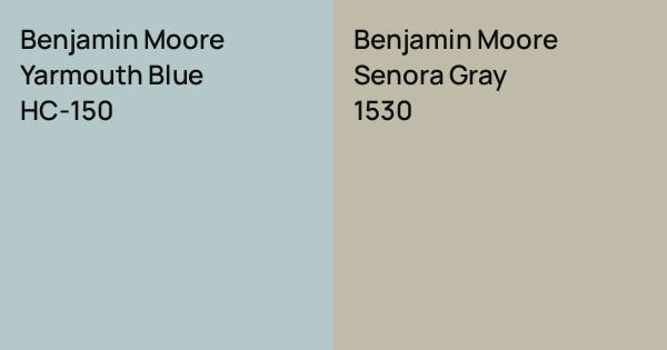 Benjamin Moore Yarmouth Blue vs. Benjamin Moore Senora Gray comparison