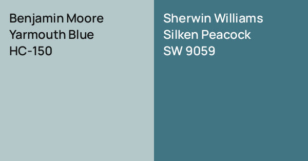 Benjamin Moore Yarmouth Blue vs. Sherwin Williams Silken Peacock comparison