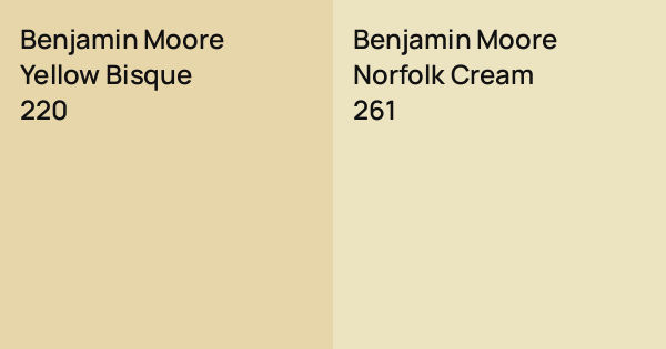 Benjamin Moore Yellow Bisque vs. Benjamin Moore Norfolk Cream comparison
