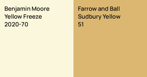 Benjamin Moore Yellow Freeze vs. Farrow and Ball Sudbury Yellow comparison