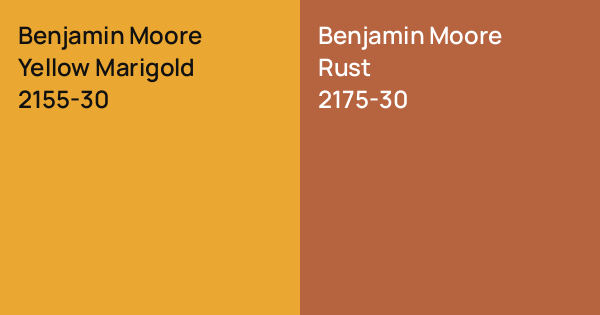 Benjamin Moore Yellow Marigold vs. Benjamin Moore Rust comparison
