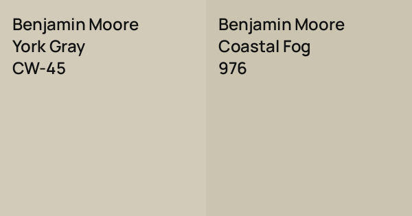 Benjamin Moore York Gray vs. Benjamin Moore Coastal Fog comparison