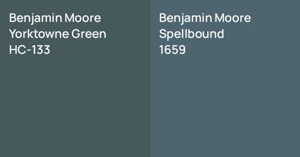 Benjamin Moore Yorktowne Green vs. Benjamin Moore Spellbound comparison