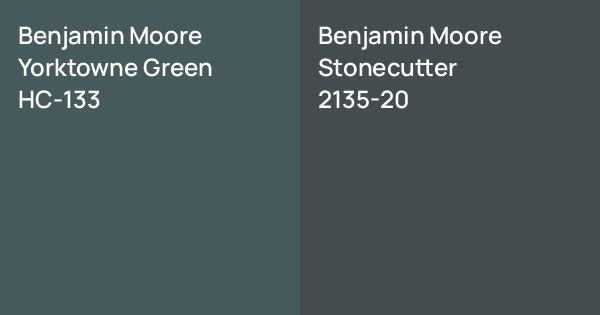 Benjamin Moore Yorktowne Green vs. Benjamin Moore Stonecutter comparison