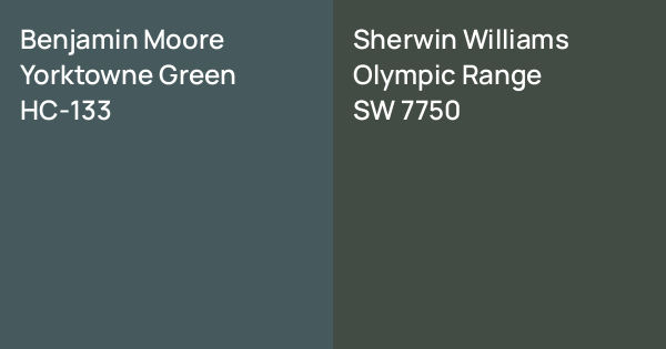 Benjamin Moore Yorktowne Green vs. Sherwin Williams Olympic Range comparison
