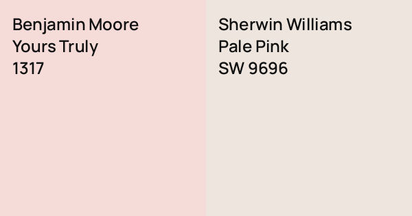 Benjamin Moore Yours Truly vs. Sherwin Williams Pale Pink comparison
