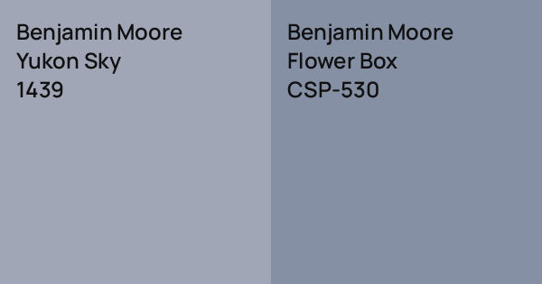Benjamin Moore Yukon Sky vs. Benjamin Moore Flower Box comparison