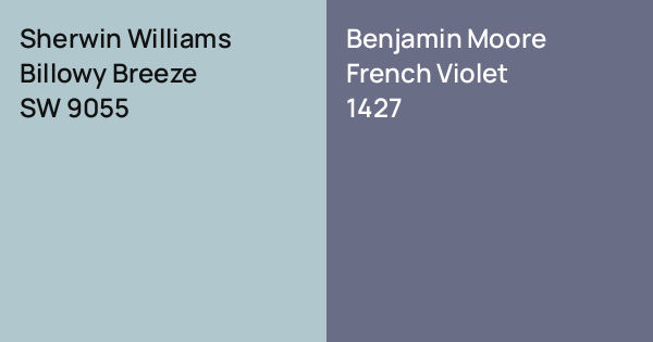 Sherwin Williams Billowy Breeze vs. Benjamin Moore French Violet comparison