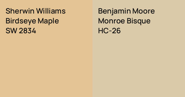Sherwin Williams Birdseye Maple vs. Benjamin Moore Monroe Bisque comparison