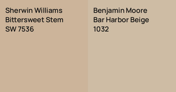 Sherwin Williams Bittersweet Stem vs. Benjamin Moore Bar Harbor Beige ...