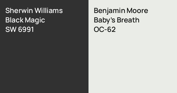 Sherwin Williams Black Magic vs. Benjamin Moore Baby's Breath comparison