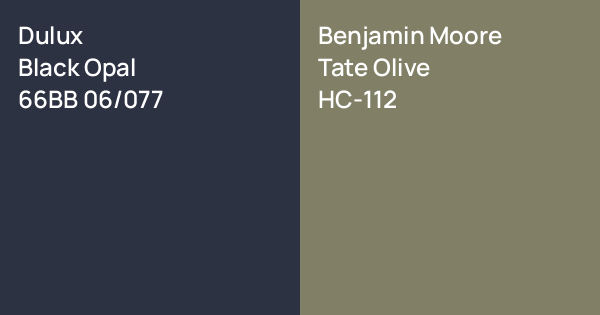 Dulux Black Opal vs. Benjamin Moore Tate Olive comparison