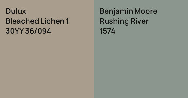 Dulux Bleached Lichen 1 vs. Benjamin Moore Rushing River comparison