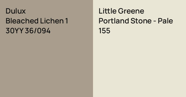 Dulux Bleached Lichen 1 vs. Little Greene Portland Stone - Pale comparison