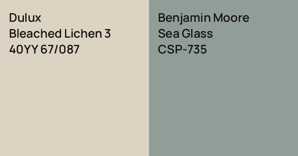 Dulux Bleached Lichen 3 vs. Benjamin Moore Sea Glass comparison