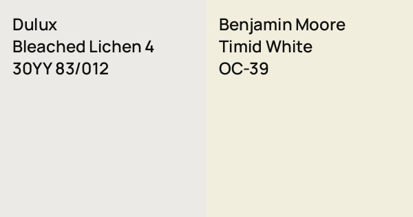 Dulux Bleached Lichen 4 vs. Benjamin Moore Timid White comparison