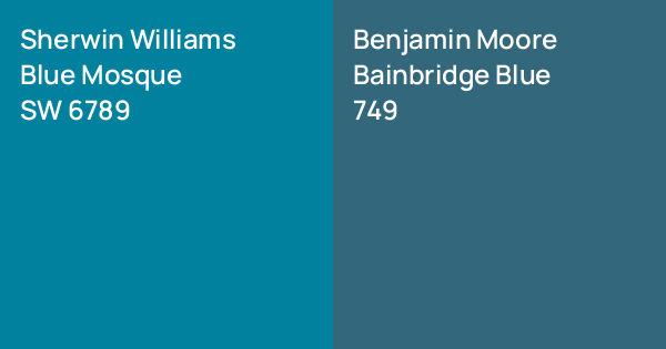Sherwin Williams Blue Mosque vs. Benjamin Moore Bainbridge Blue comparison