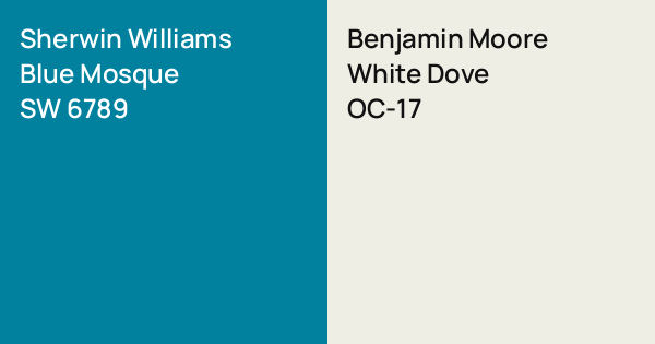 Sherwin Williams Blue Mosque vs. Benjamin Moore White Dove comparison