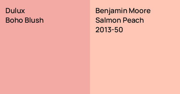 Dulux Boho Blush vs. Benjamin Moore Salmon Peach comparison