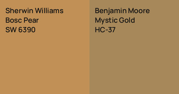 Sherwin Williams Bosc Pear vs. Benjamin Moore Mystic Gold comparison