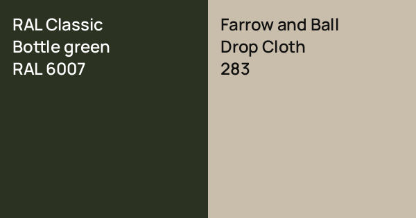 RAL Classic Bottle green vs. Farrow and Ball Drop Cloth comparison